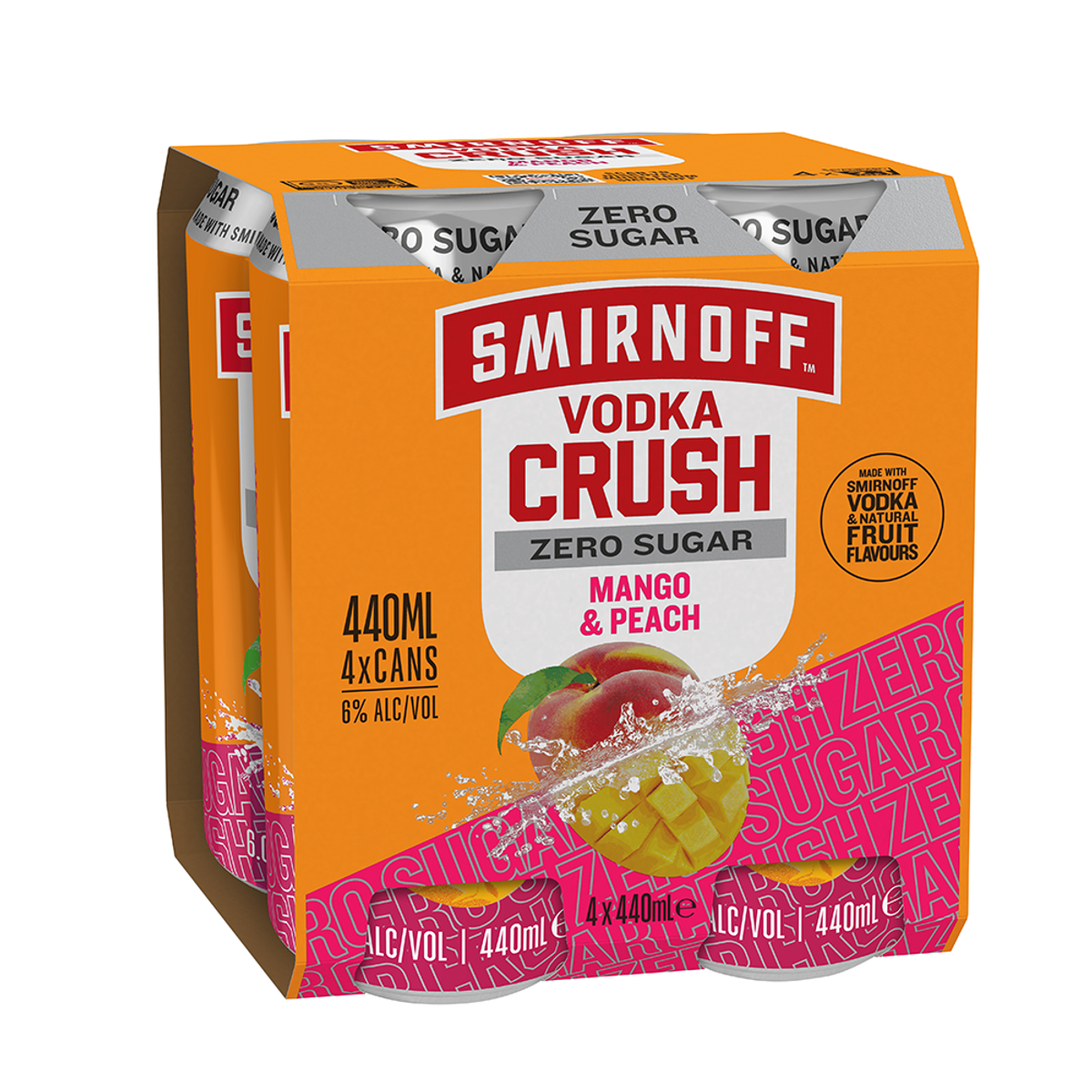 Smirnoff Crush No Sugar Peach & Mango 6% Can 440ml | Thirsty Camel