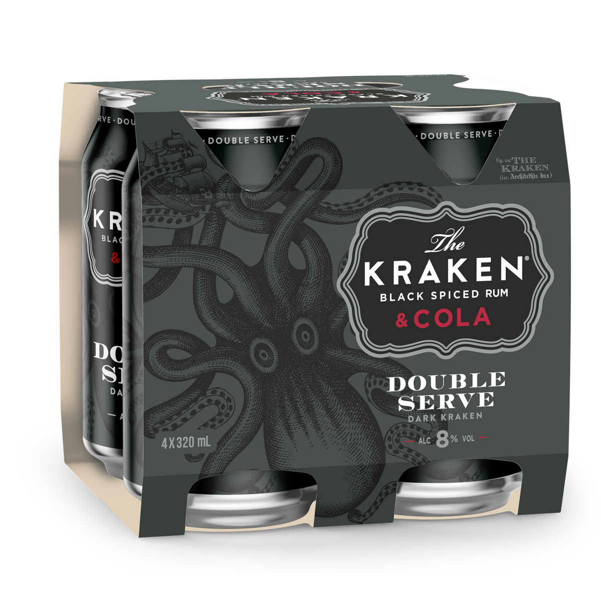 Kraken Double Serve Black Spice Rum & Cola 8% Can 320ml | Thirsty Camel