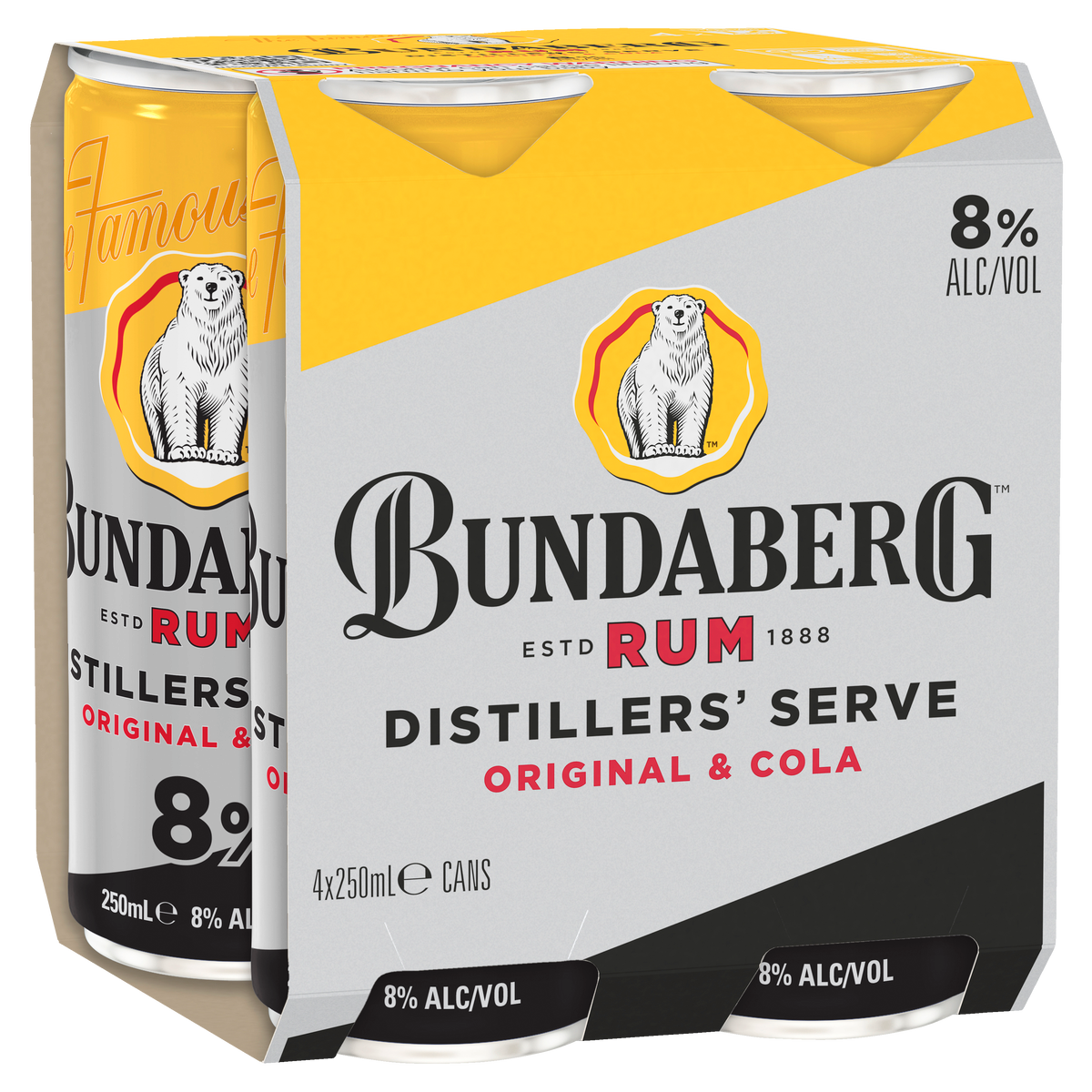 Bundaberg Distillers' Serve Rum and Cola 8% Cans 250mL | Thirsty Camel